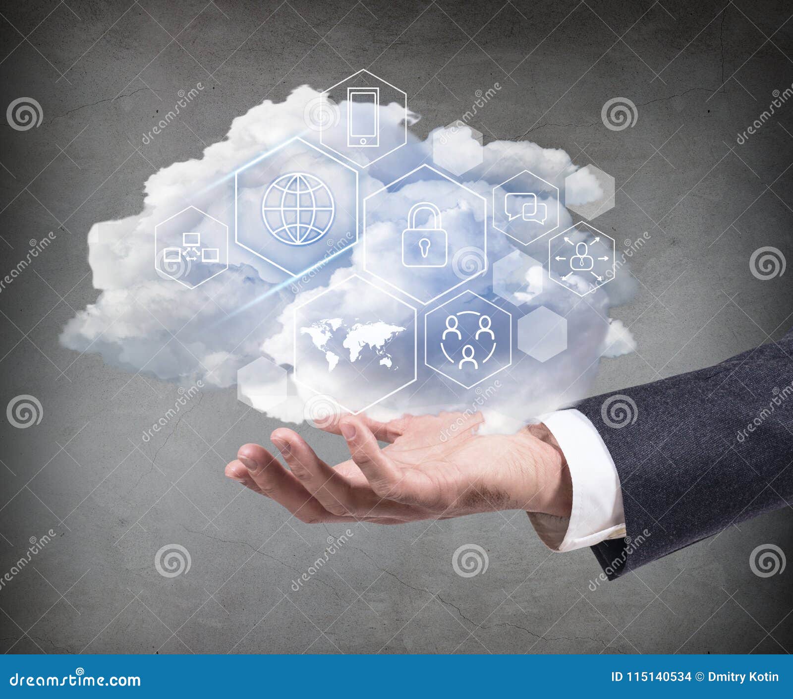 Hand Holding Cloud with Different Digital Icons. Stock Photo - Image of ...