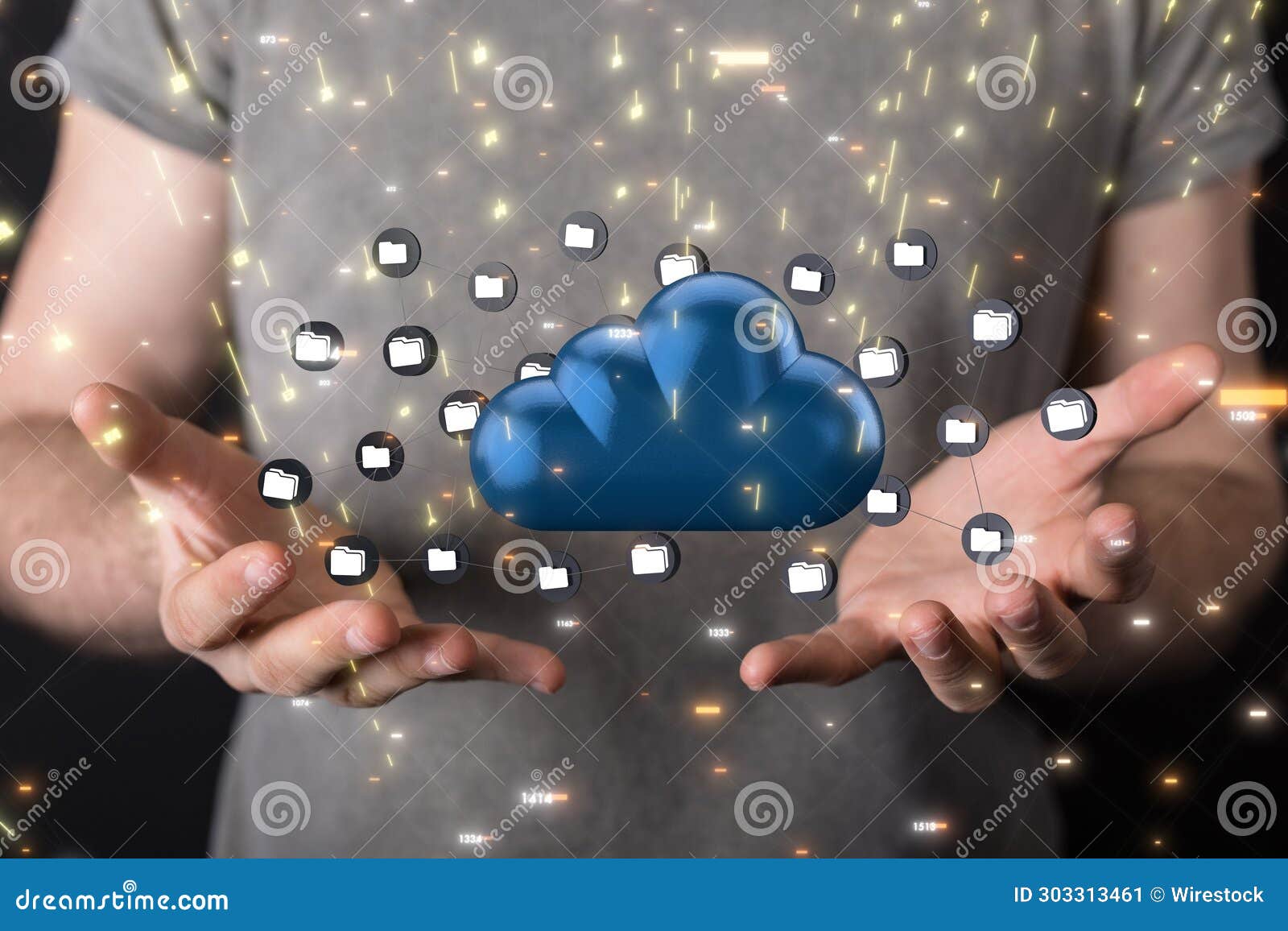 Hand Holding a Cloud with Linked Folders. Server, Internet ...