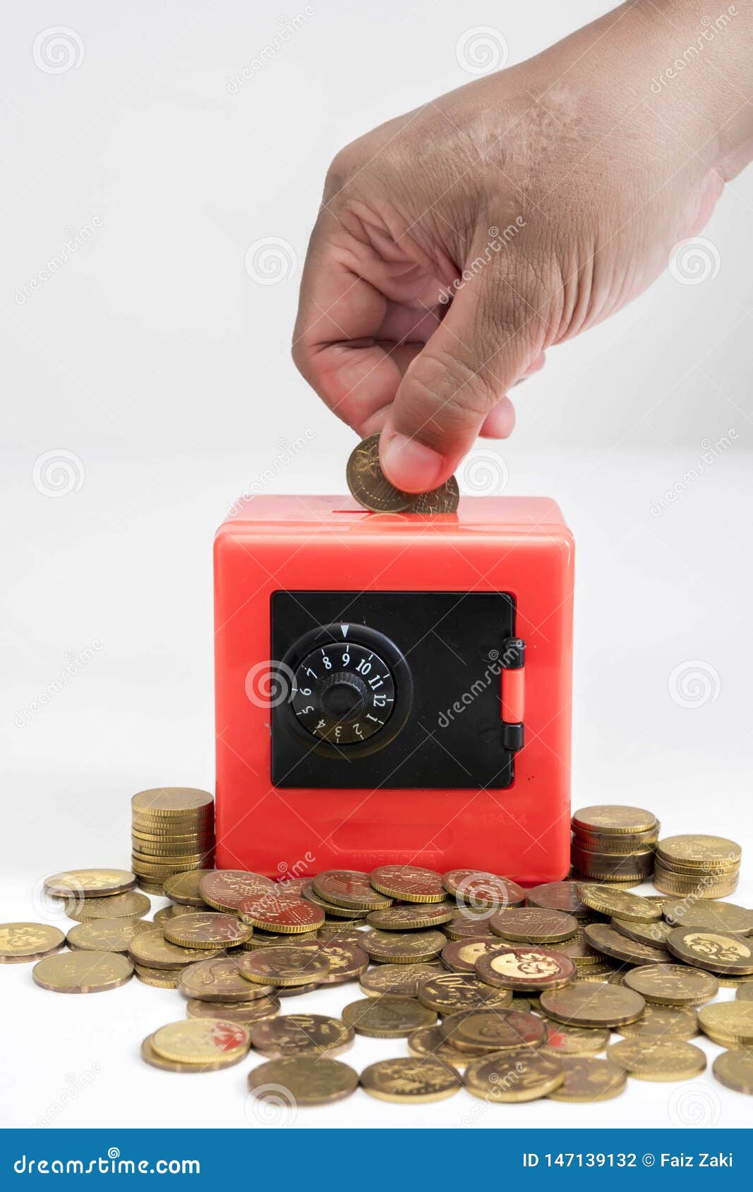 Coins and Put into Red Safe Box Stock Photo - Image of open, bright ...
