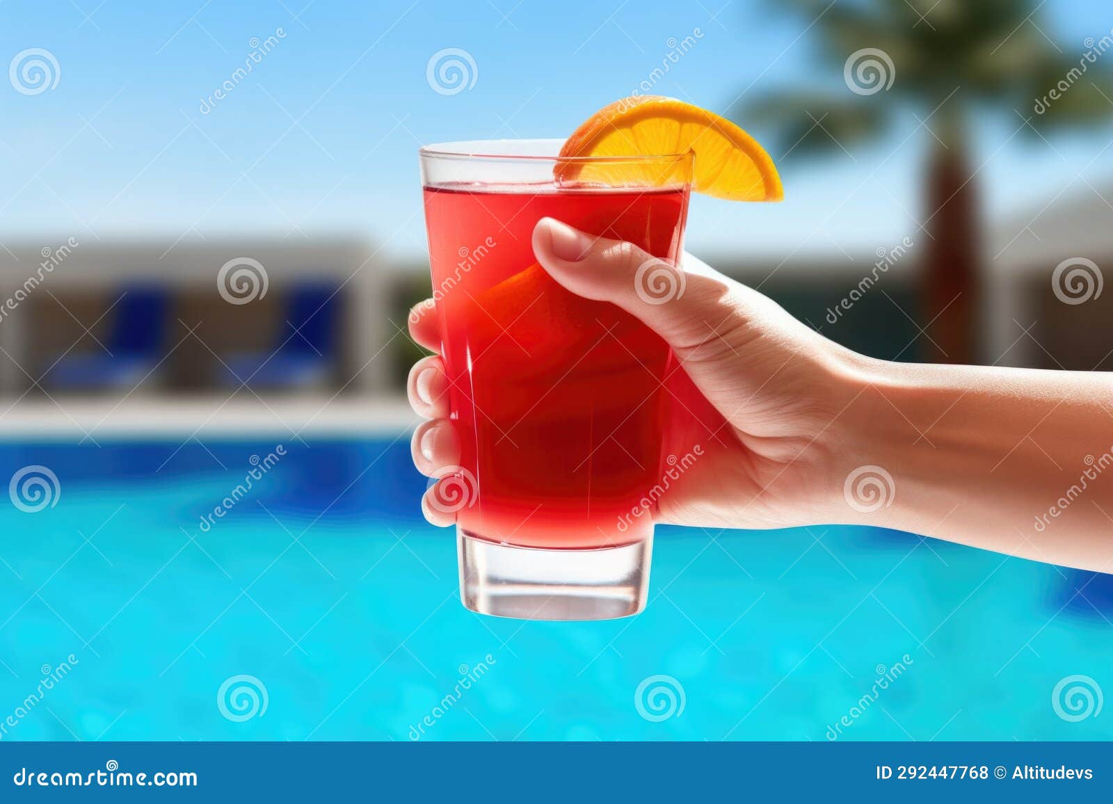 Hand Holding a Cold Glass of Fruit Punch by the Pool Stock Illustration ...