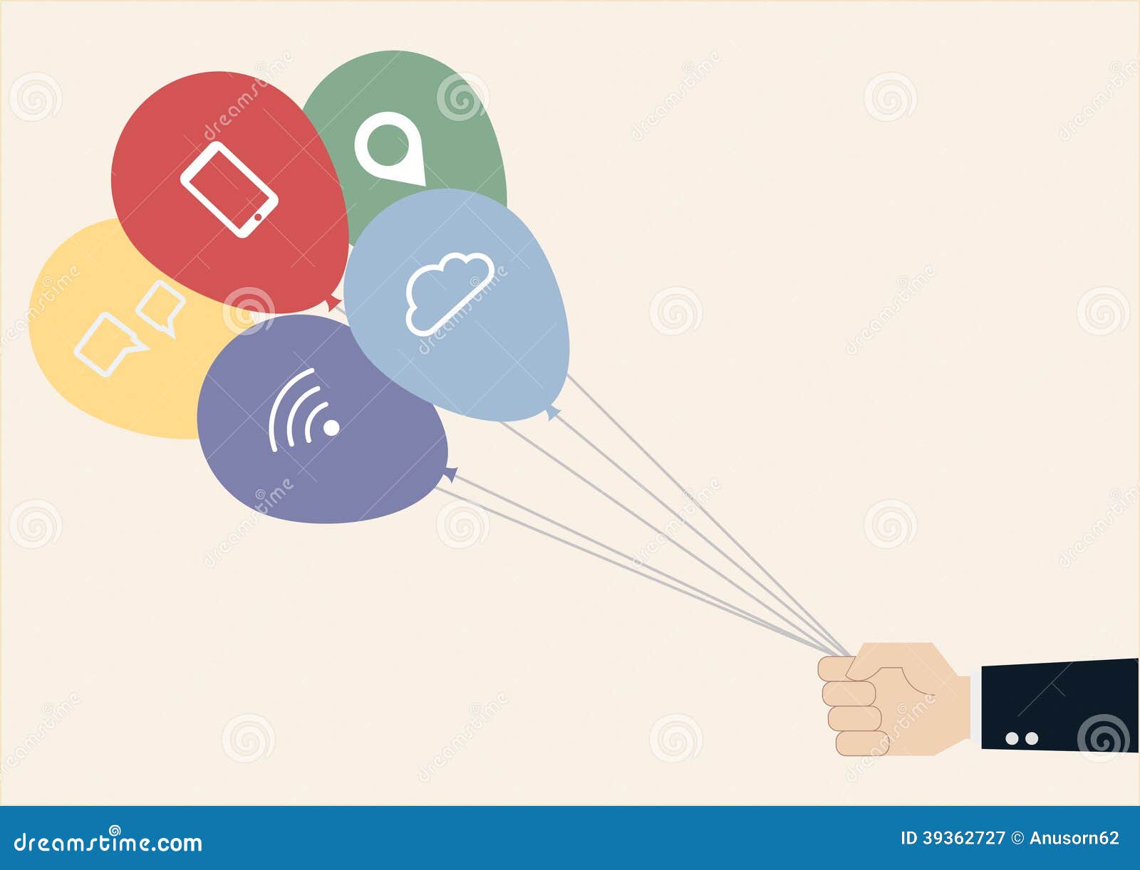 Hand Holding Colorful Balloons with Communication Stock Vector ...