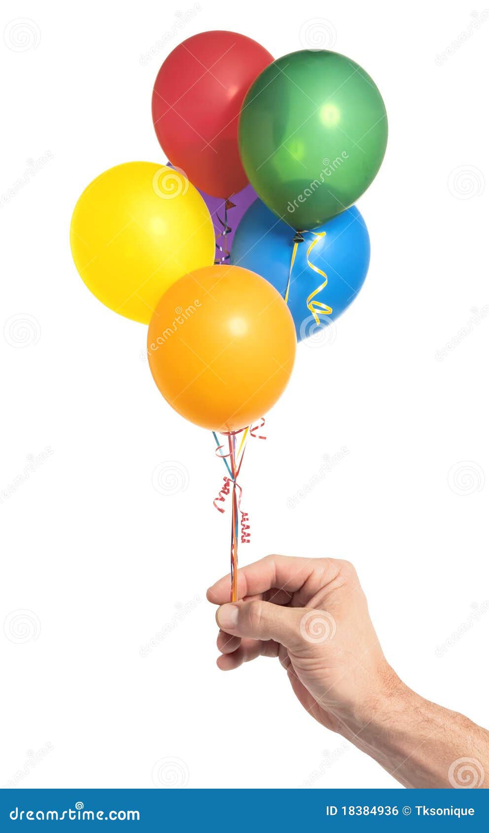 Hand Holding Colorful Helium Balloons Isolated Stock Photo - Image of ...