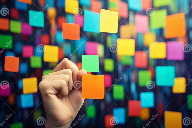 Hand Holding a Colorful Sticky Note in a Wall of Notes Symbolizing ...