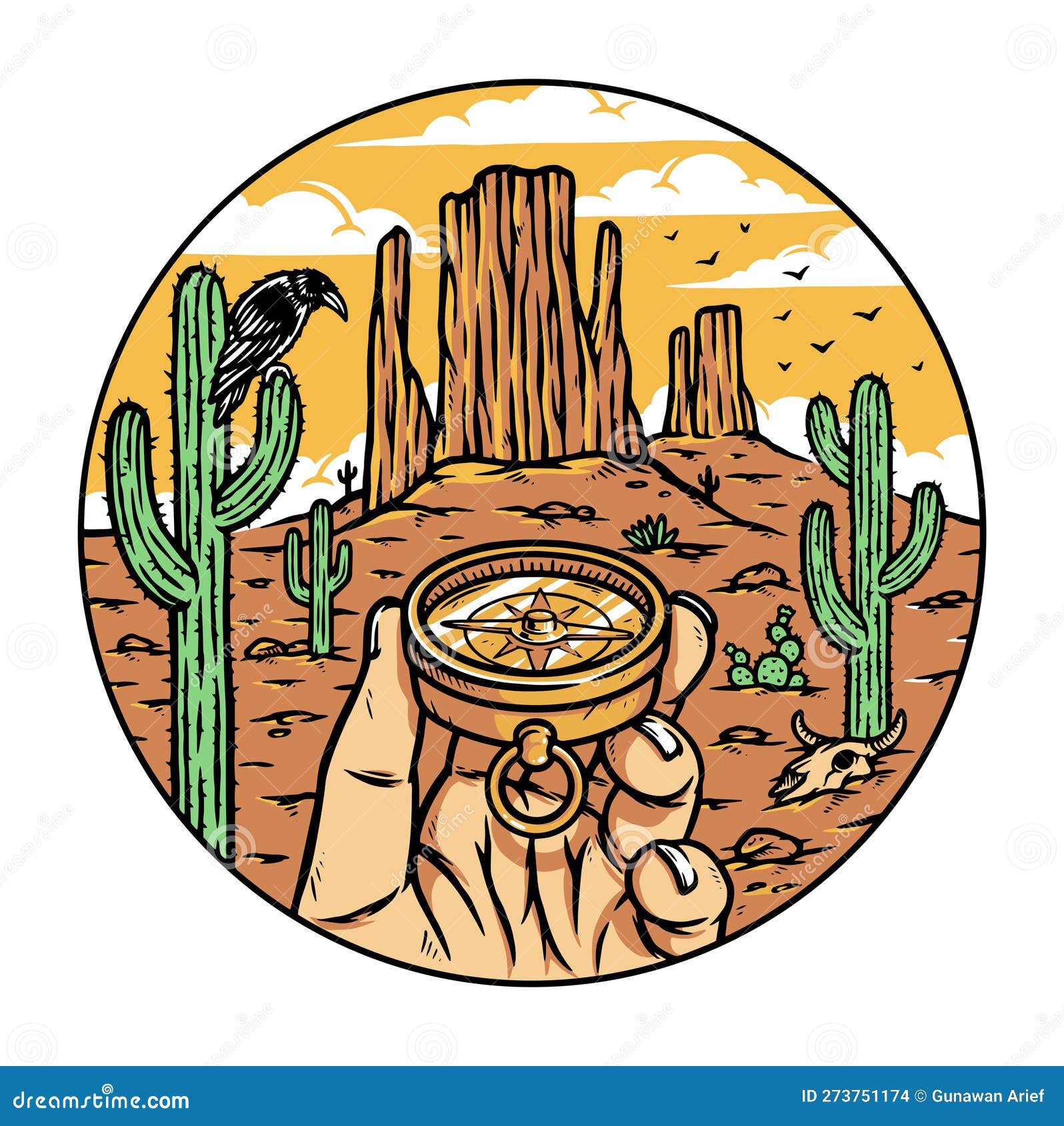Hand Holding Compass in Desert Stock Illustration - Illustration of ...