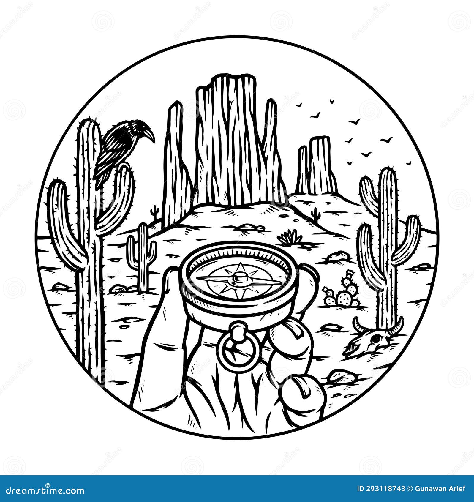 Hand Holding Compass in Desert Stock Vector - Illustration of landscape ...