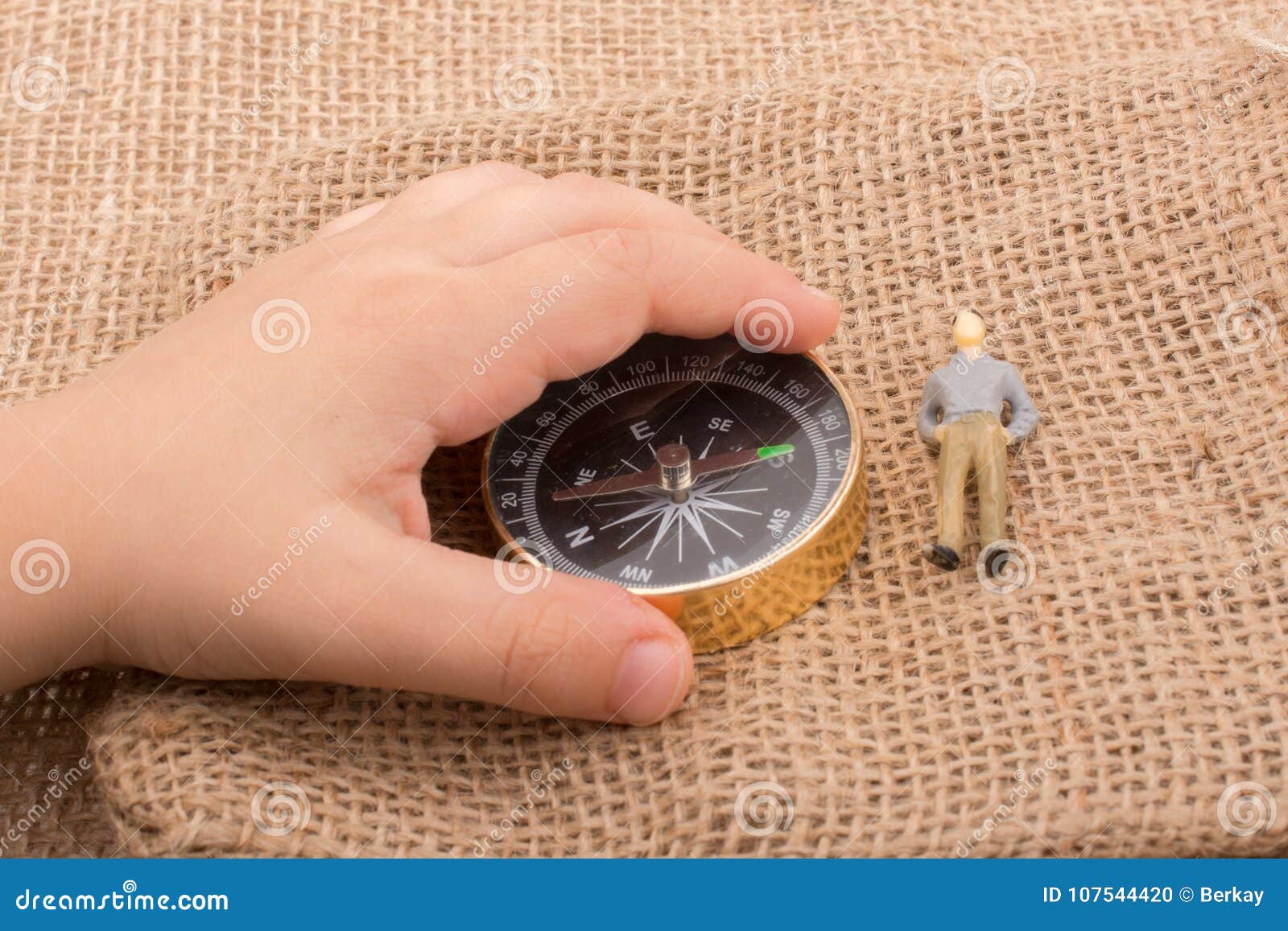 Figurine by the Side of a Compass Stock Photo - Image of direction ...