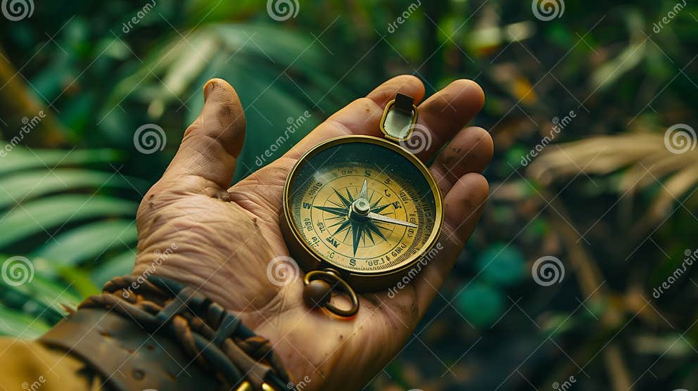 Hand Holding Compass in Forest, Pointing Towards a Direction in ...