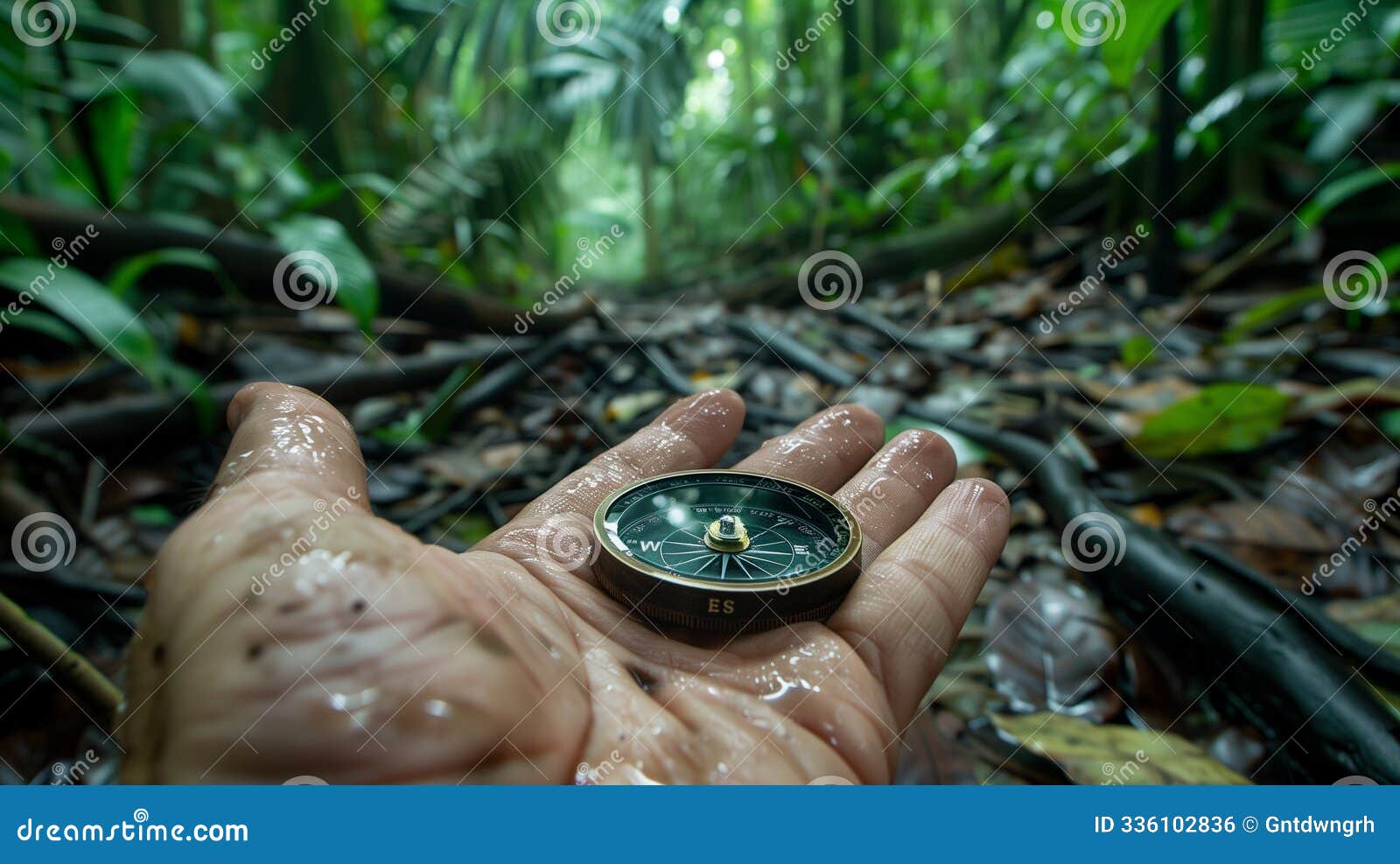 Hand Holding Compass in Forest, Pointing Towards a Direction in ...