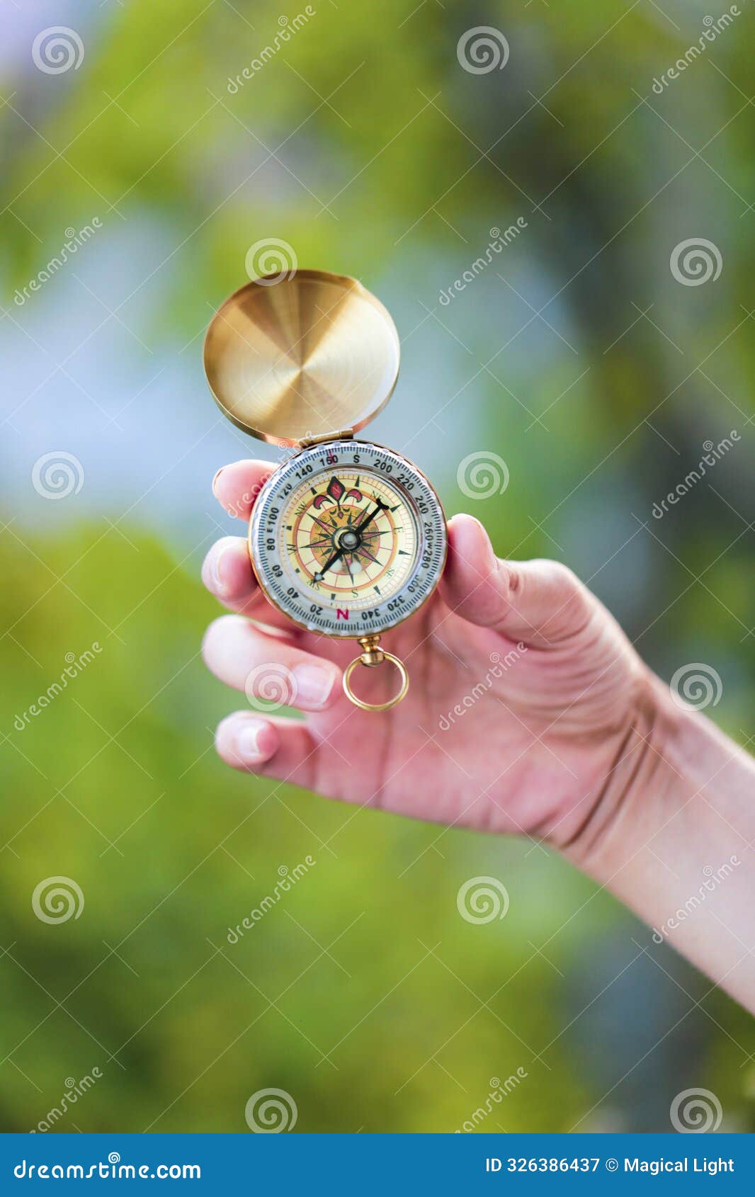 Hand Holding a Compass in Nature Stock Image - Image of guide, leisure ...