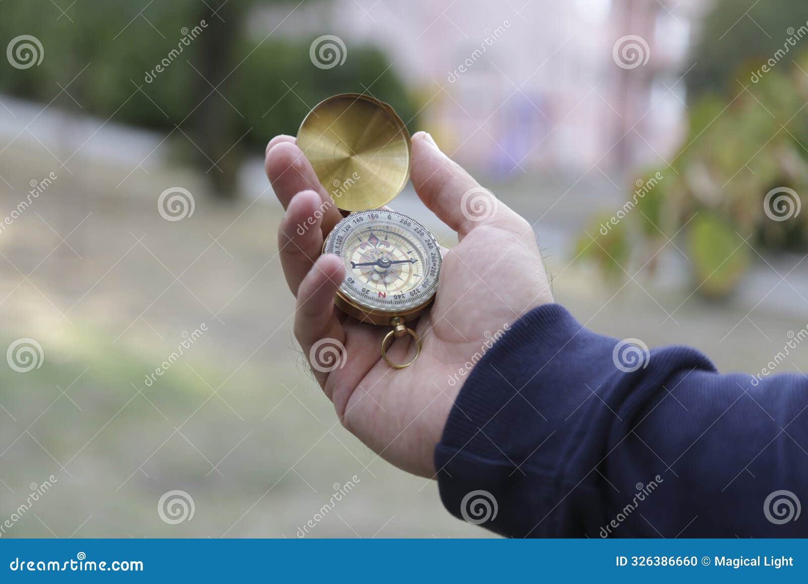 Hand Holding a Compass in Nature Stock Photo - Image of leisure ...