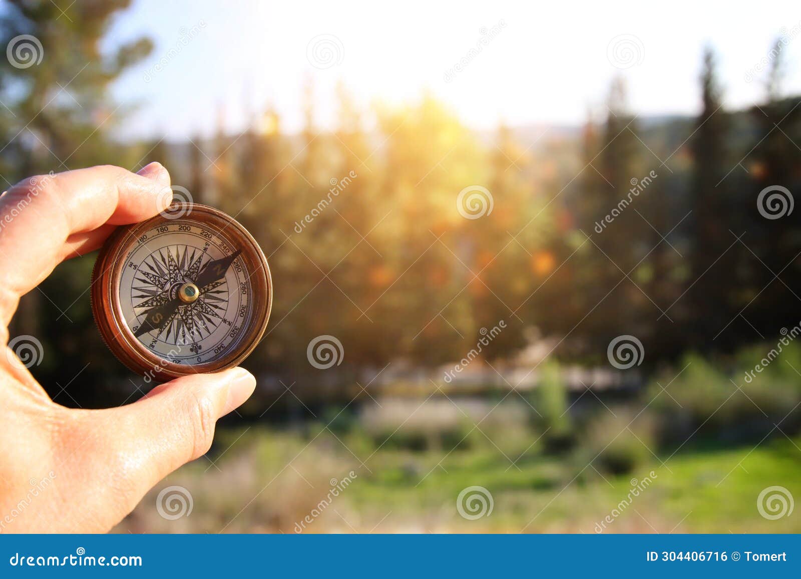 A Hand Holding a Compass in Nature. Idea of Journey and Adventure Stock ...