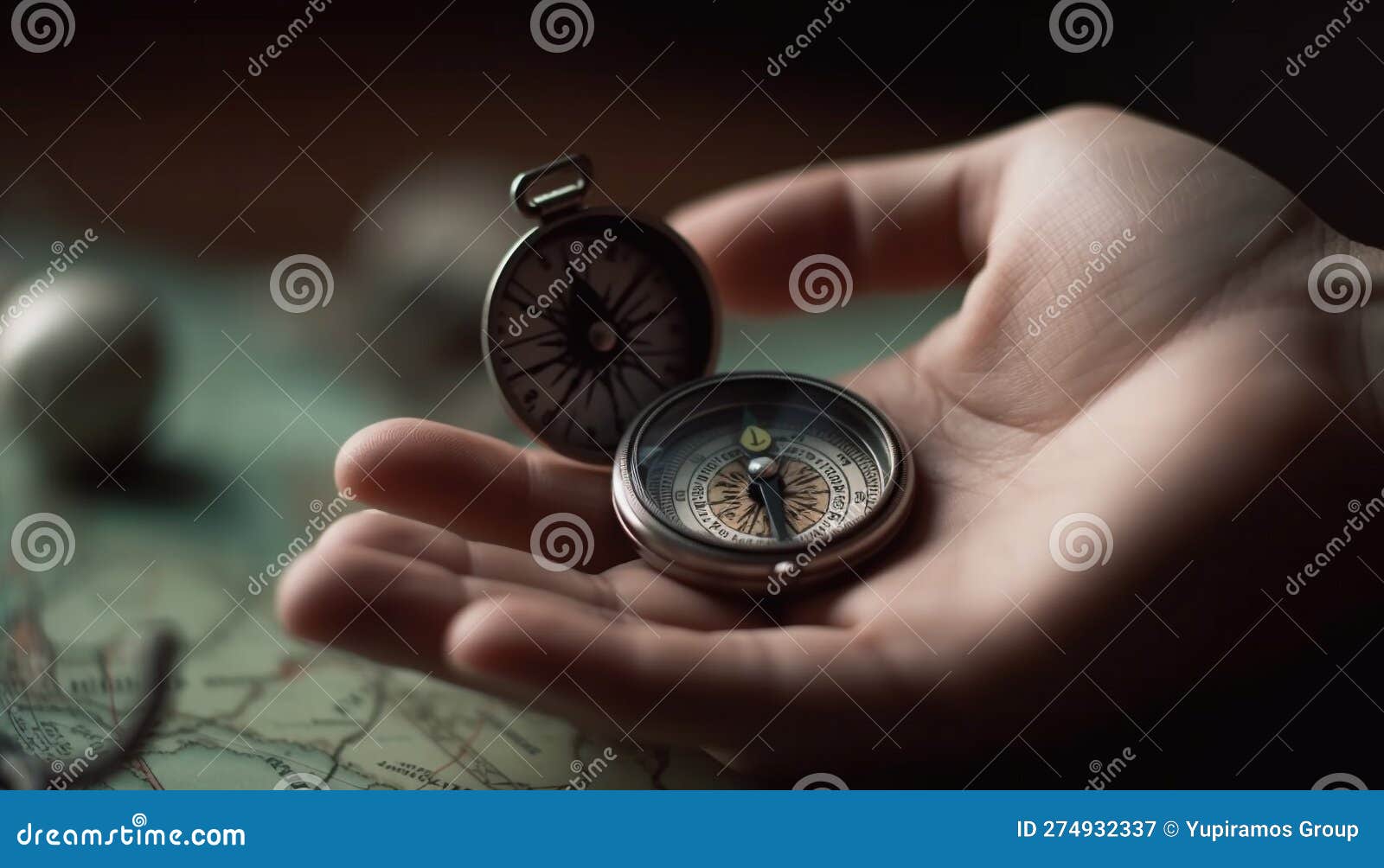 Hand Holding Compass Points the Way Westward Generated by AI Stock ...