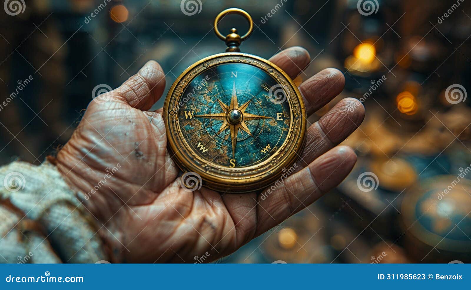 Hand Holding a Compass Rose Symbolizing Navigation Stock Illustration ...