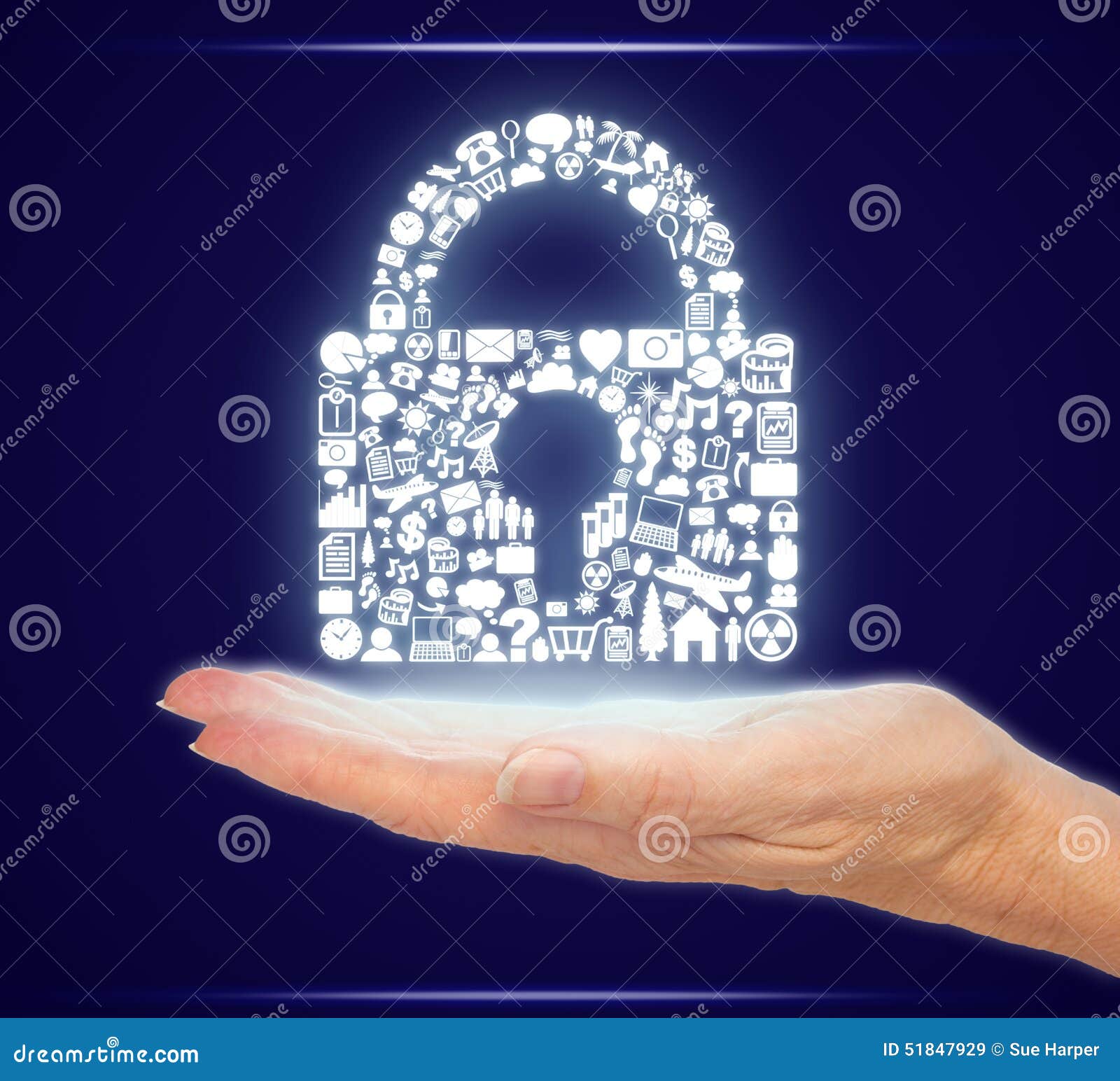 Hand Holding Computer Icons in a Security Padlock Shape Stock Image ...