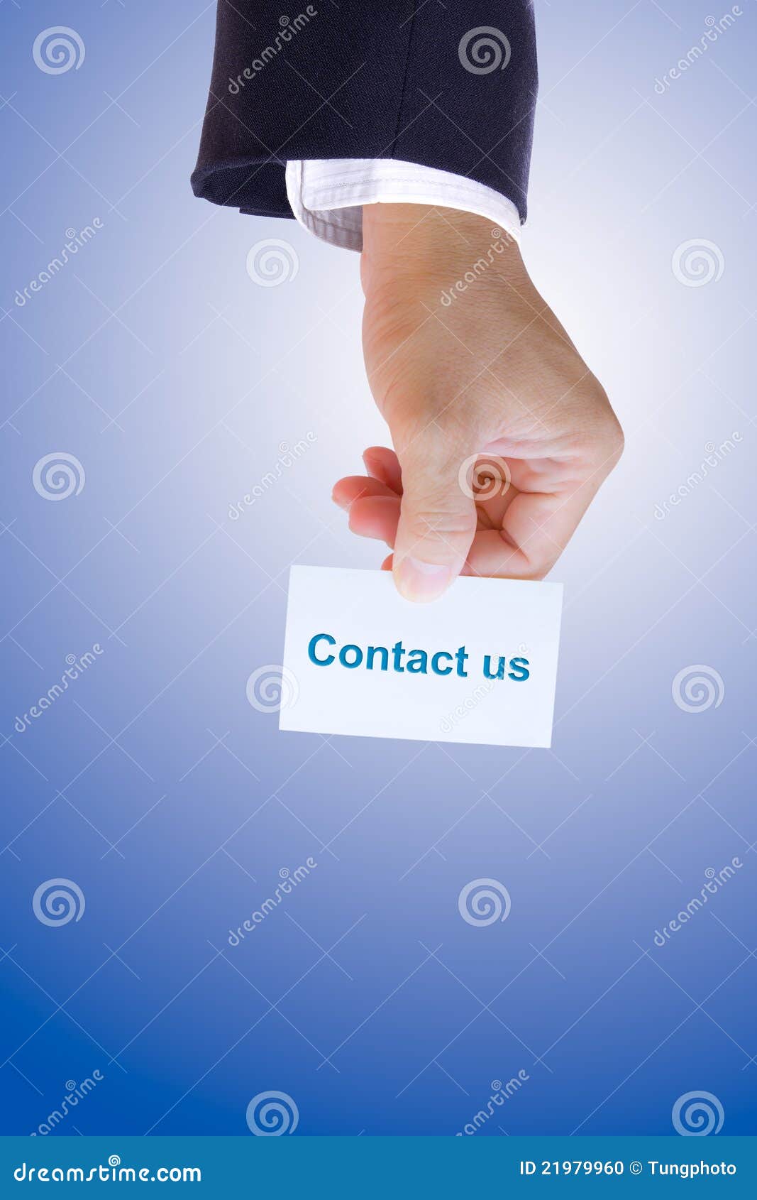 Hand Holding Contact Us Card Stock Photo - Image of information ...
