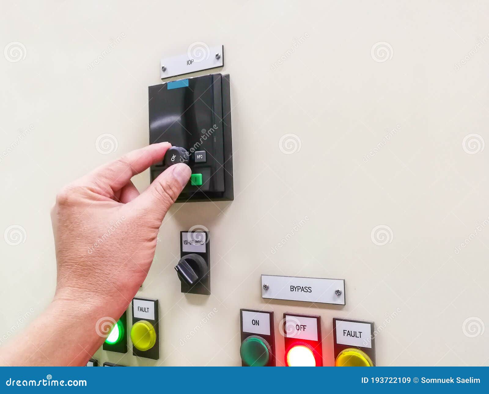 Hand Holding the Control Panel of the Industrial Plant and Pushing or ...