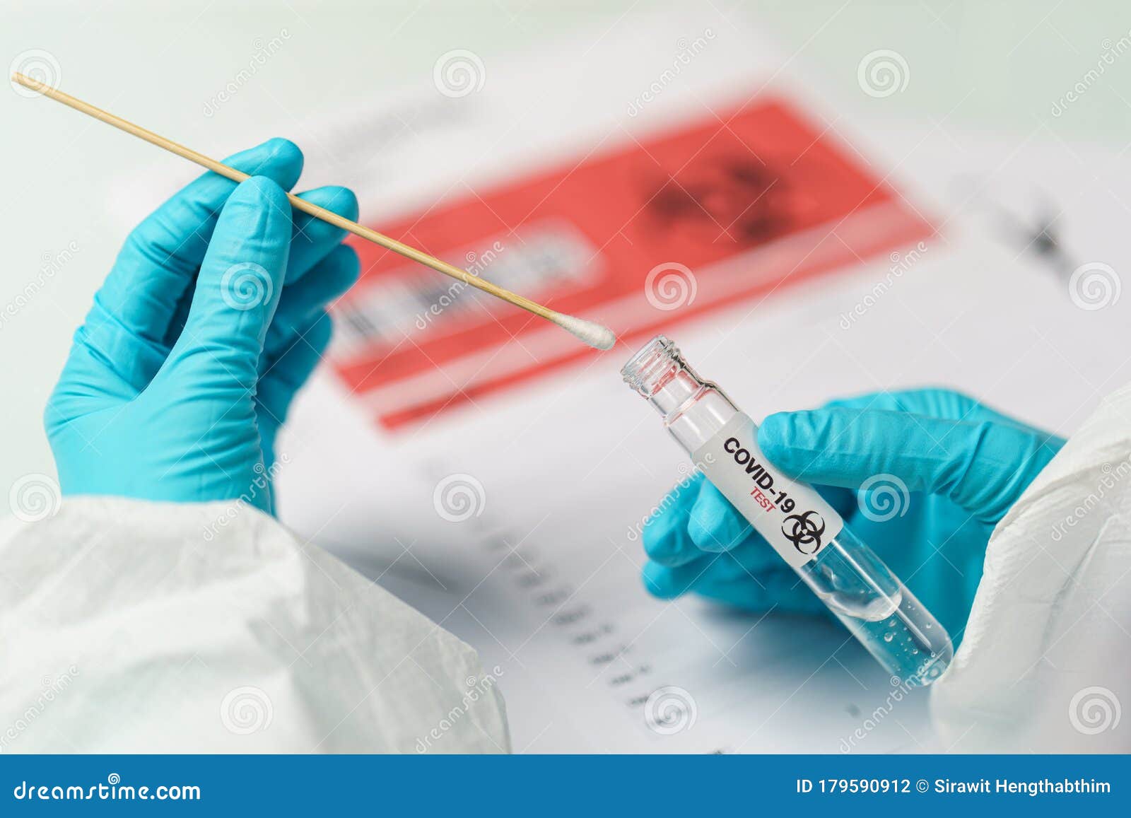 Hand Holding COVID-19 Swab Collection Kit, Specimen Sample Testing ...