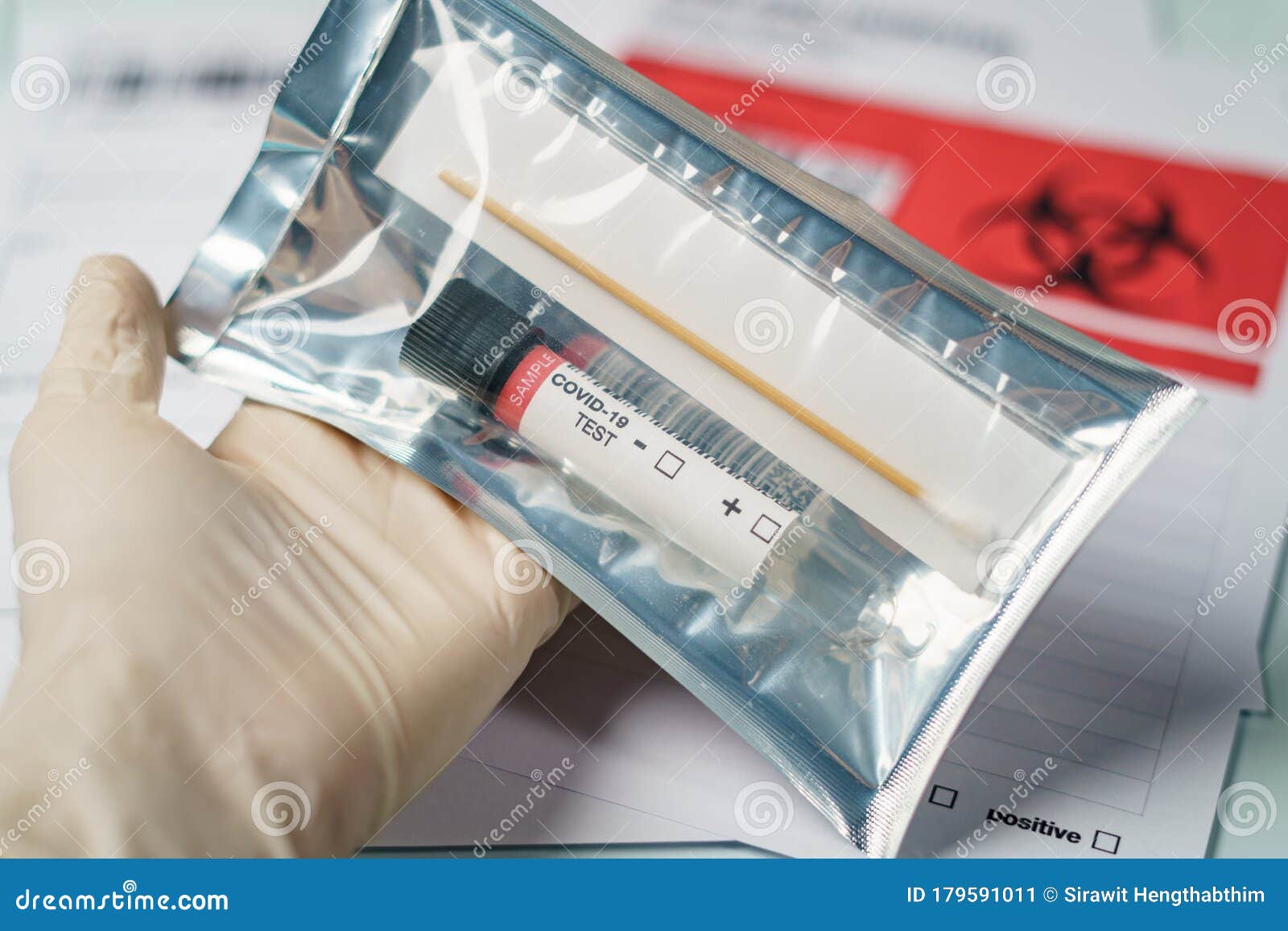 Hand Holding COVID-19 Swab Collection Kit, Specimen Sample Testing ...