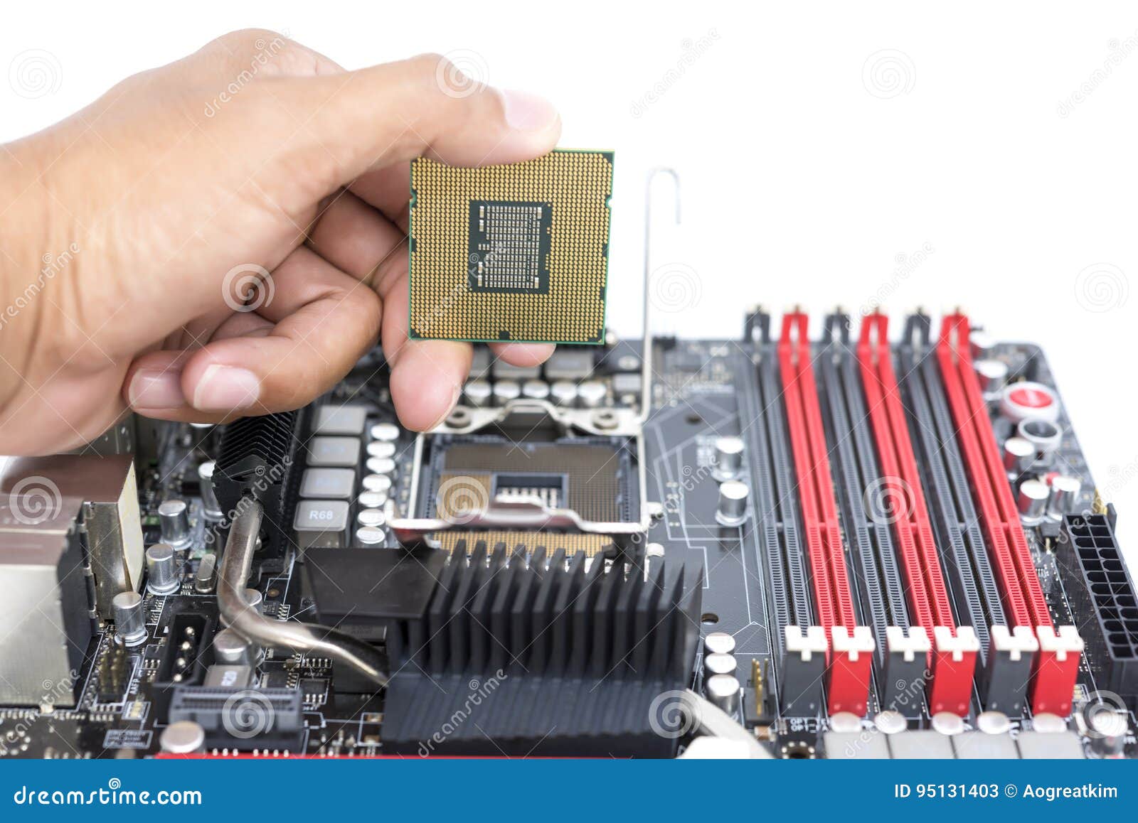 Hand Holding CPU Show the Ic Surface and Have Motherboard Open Stock ...