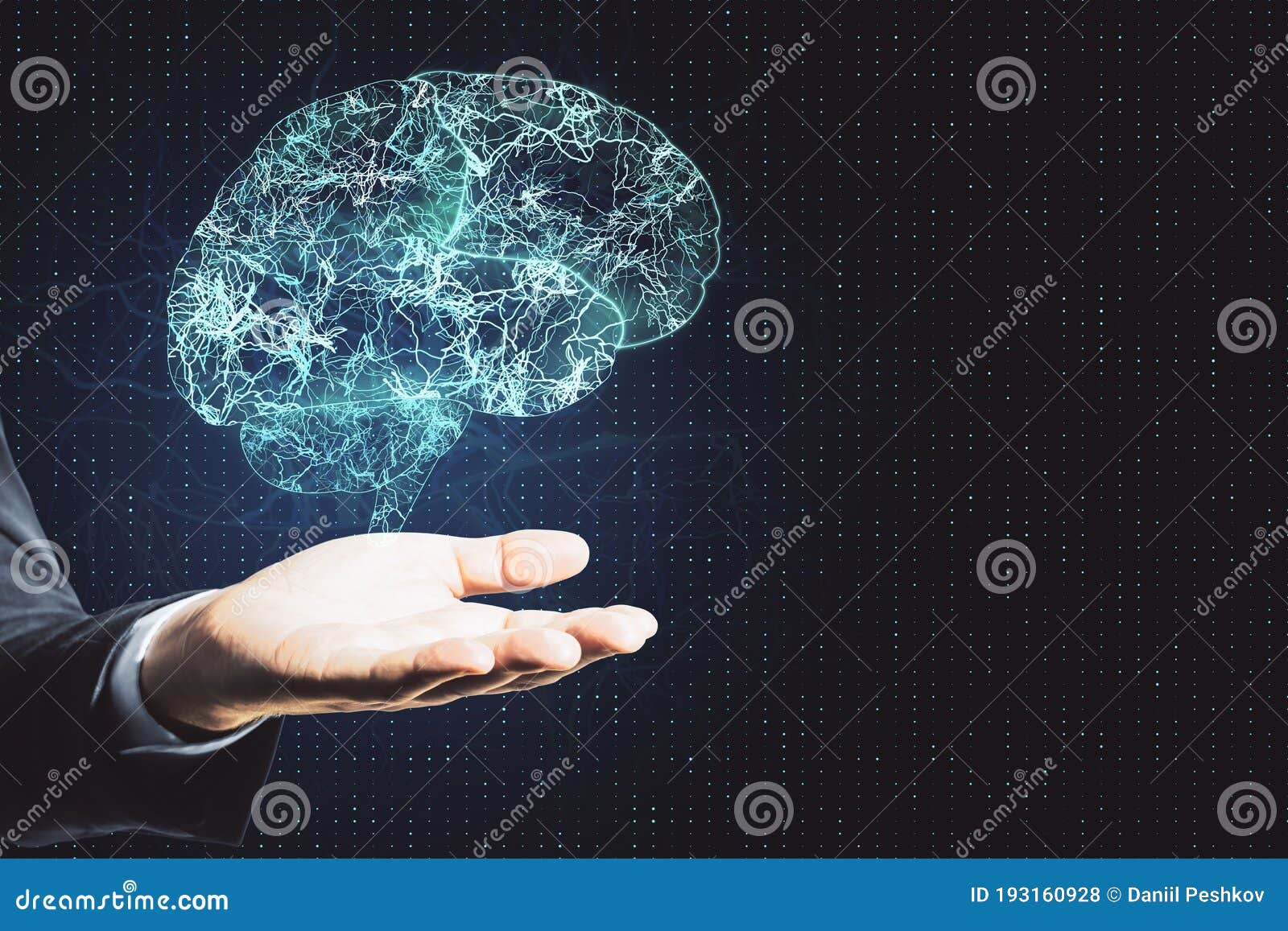 Hand Holding Creative Brain and Lines Hologram Stock Photo - Image of ...