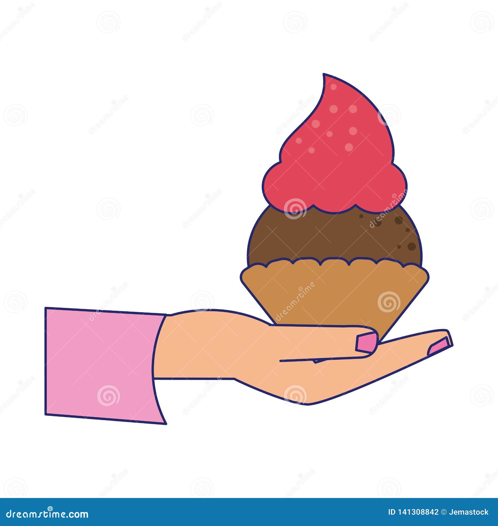 Hand Holding Cupcake Cartoon Stock Vector - Illustration of gift, candy ...