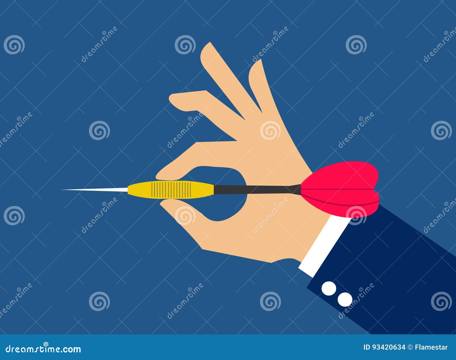 Hand Holding Darts Arrow Isolated on Blue Background. Vector Ill Stock ...