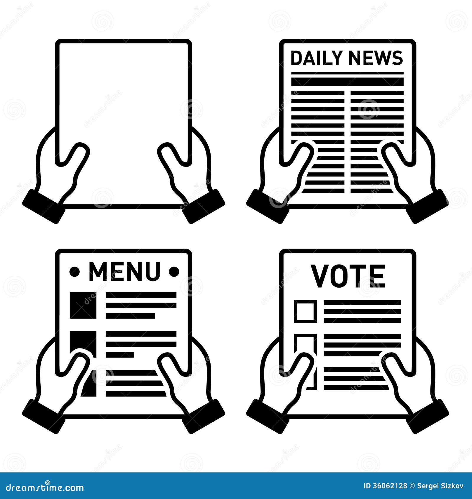 Hand Holding Different Paper Sheet Icons Set Stock Vector ...