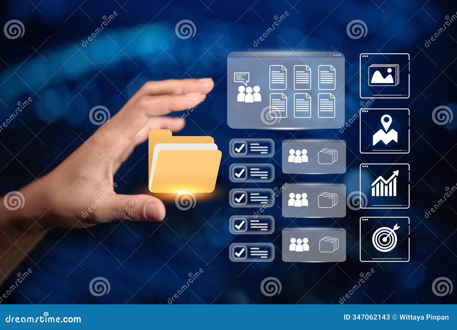Hand Holding A Digital Folder Icon, With File Management And Data ...