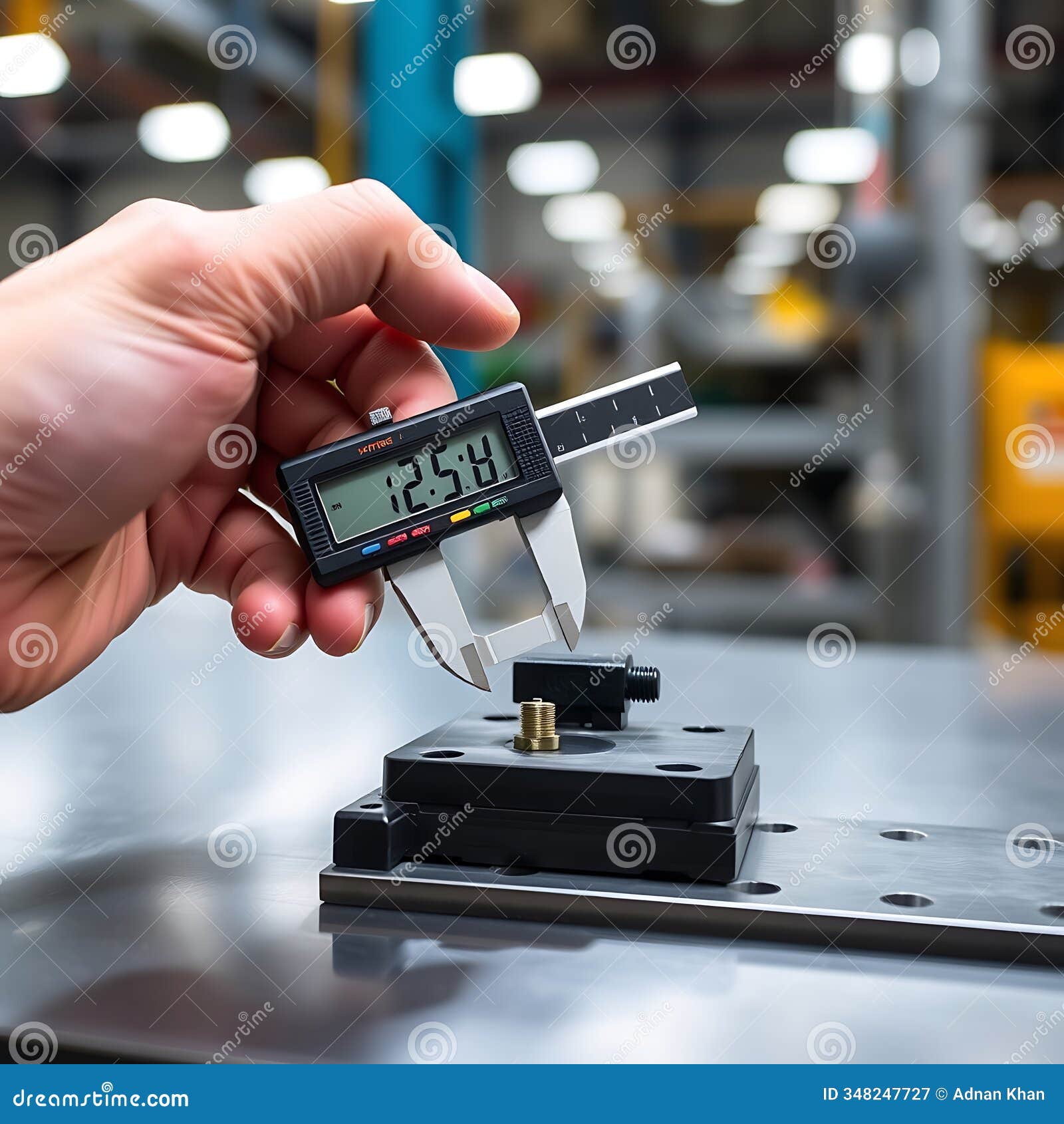 A Hand Holding a Digital Micrometer Measuring a Small Component on a ...