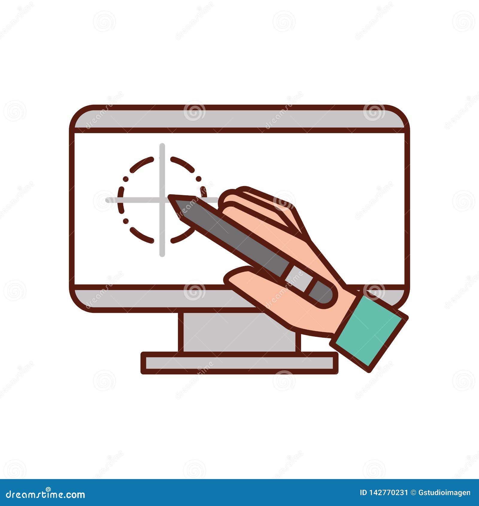 Hand Holding Digital Pen Computer Graphic Design Stock Vector ...