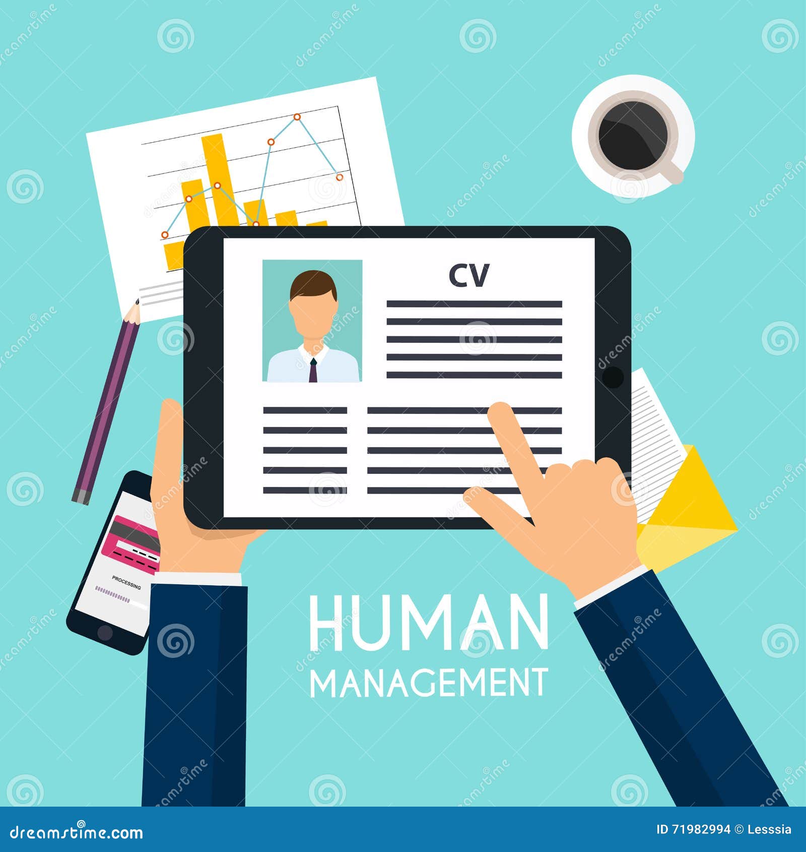 Hand Holding a Digital Tablet with CV Resume. Job Interview Concept ...