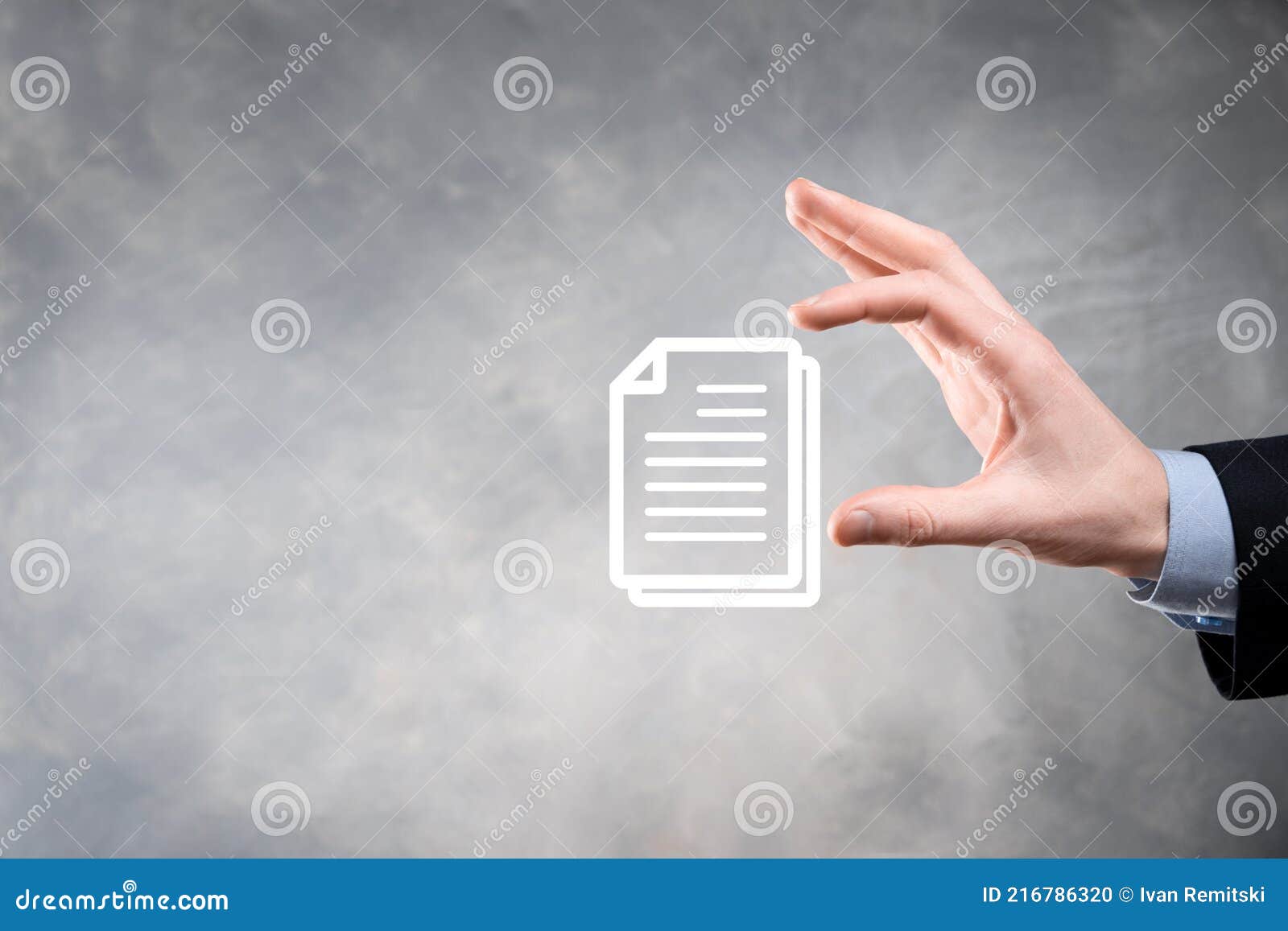 Hand Holding a Document Icon in His Hand Document Management Data ...