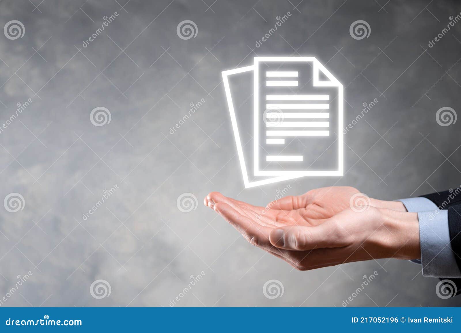Hand Holding a Document Icon in His Hand Document Management Data ...