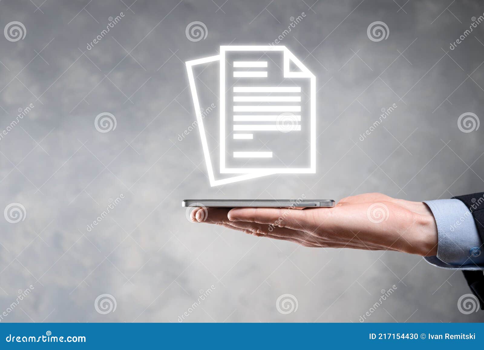 Hand Holding a Document Icon in His Hand Document Management Data ...