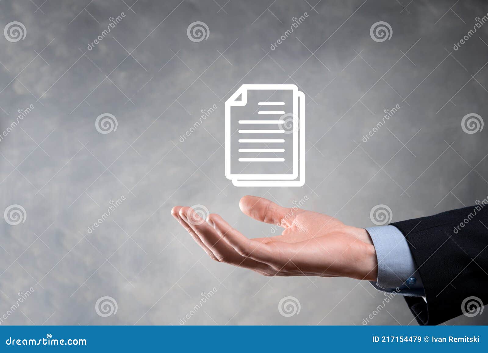 Hand Holding a Document Icon in His Hand Document Management Data ...