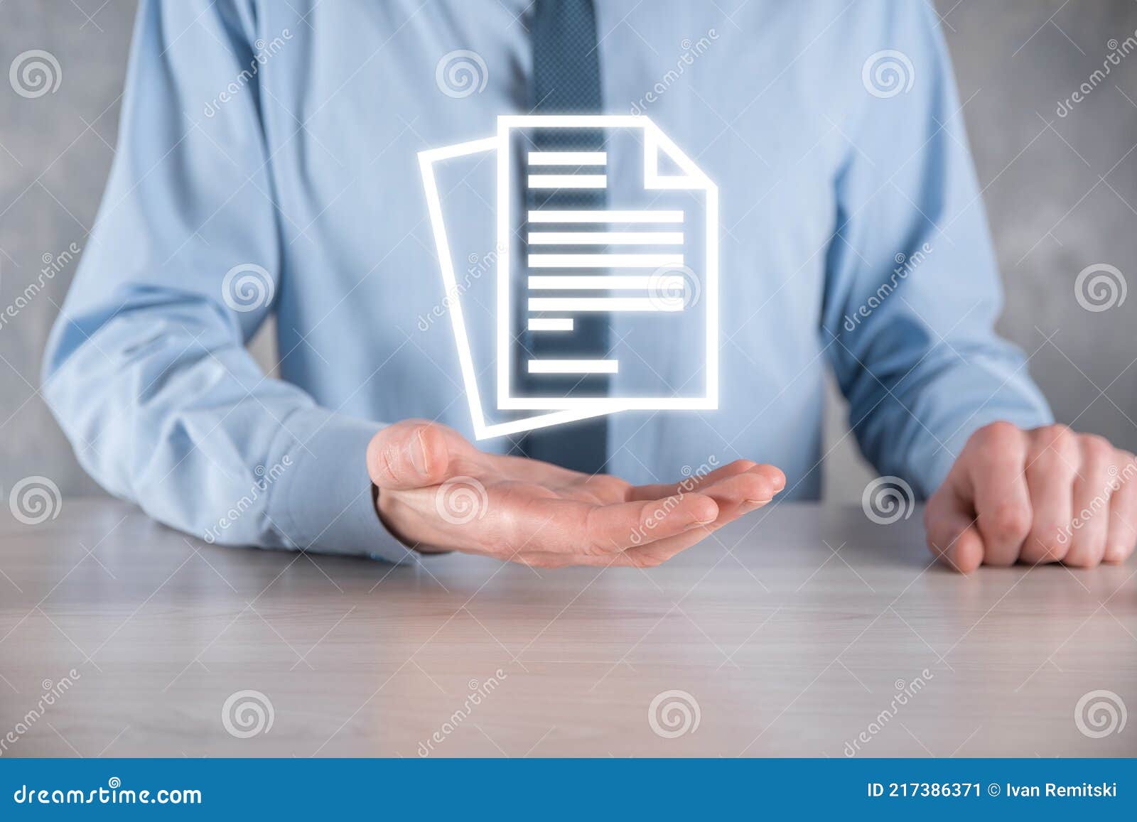Hand Holding a Document Icon in His Hand Document Management Data ...