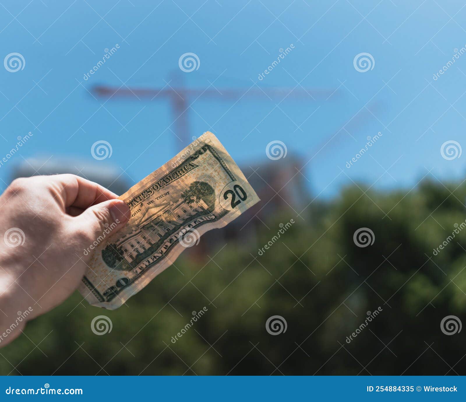 Hand Holding a 20 Dollar in the Air, Close-up Stock Image - Image of ...