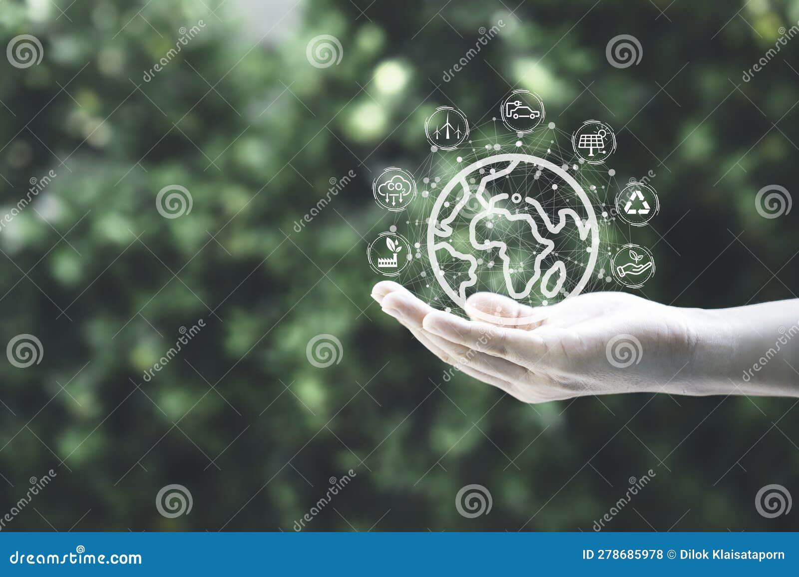 Hand Holding Drawing World with CO2 Reducing ,Recycle ,green Factory ...