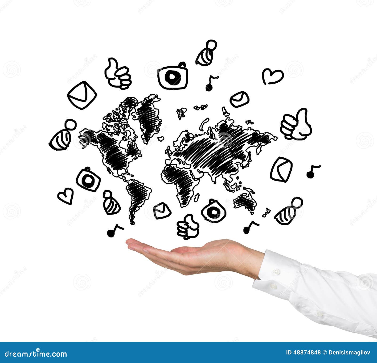 Hand Holding Drawing World Map Stock Photo - Image of cartography ...