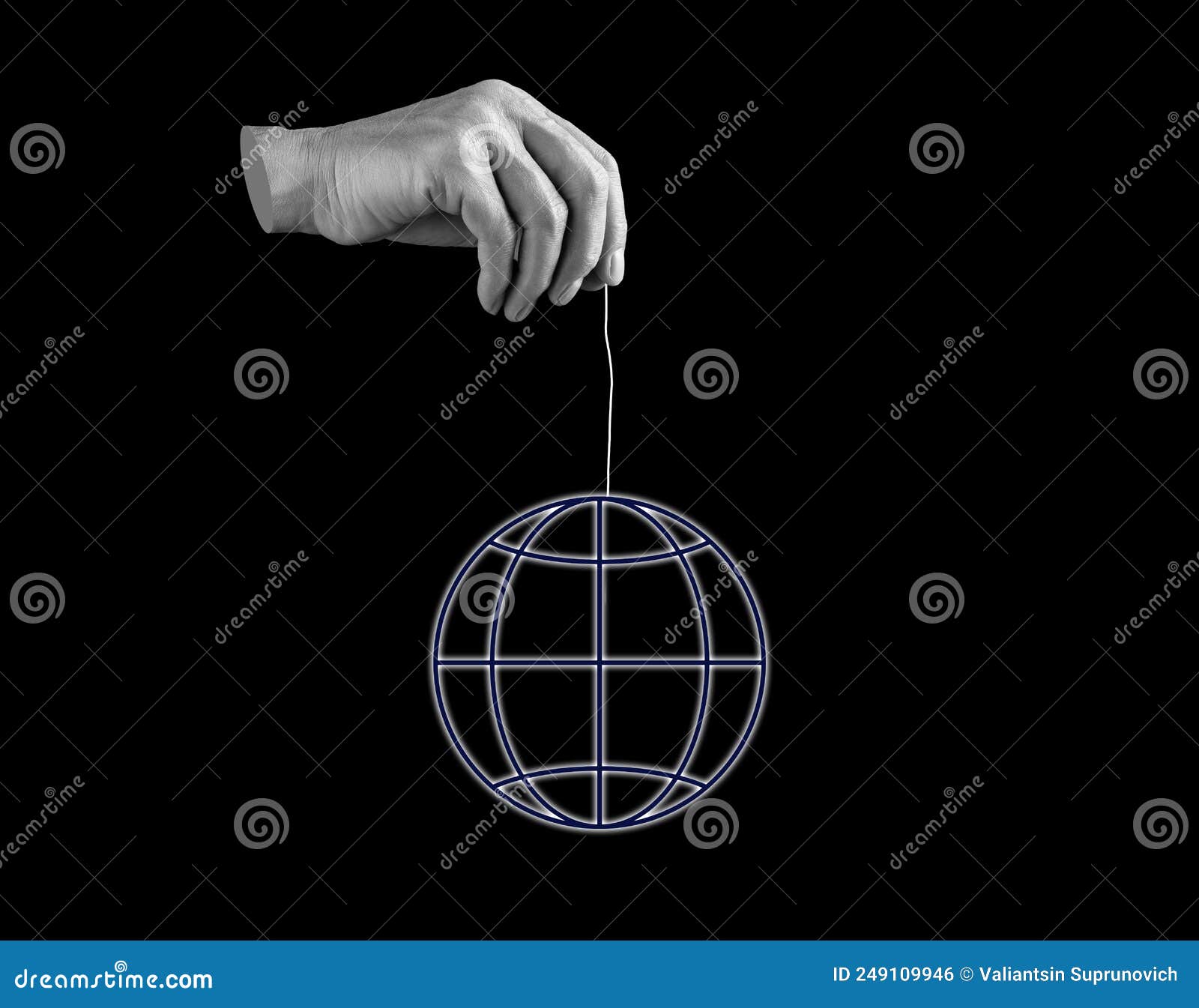 Hand Holding Earth Layout by Strings. Manipulation, Globalization ...