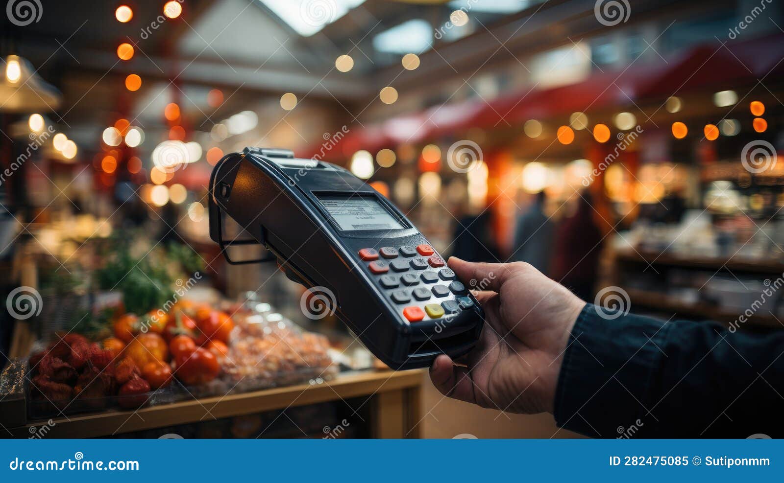 Hand Holding EDC Machine in the Supermarket Stock Illustration ...
