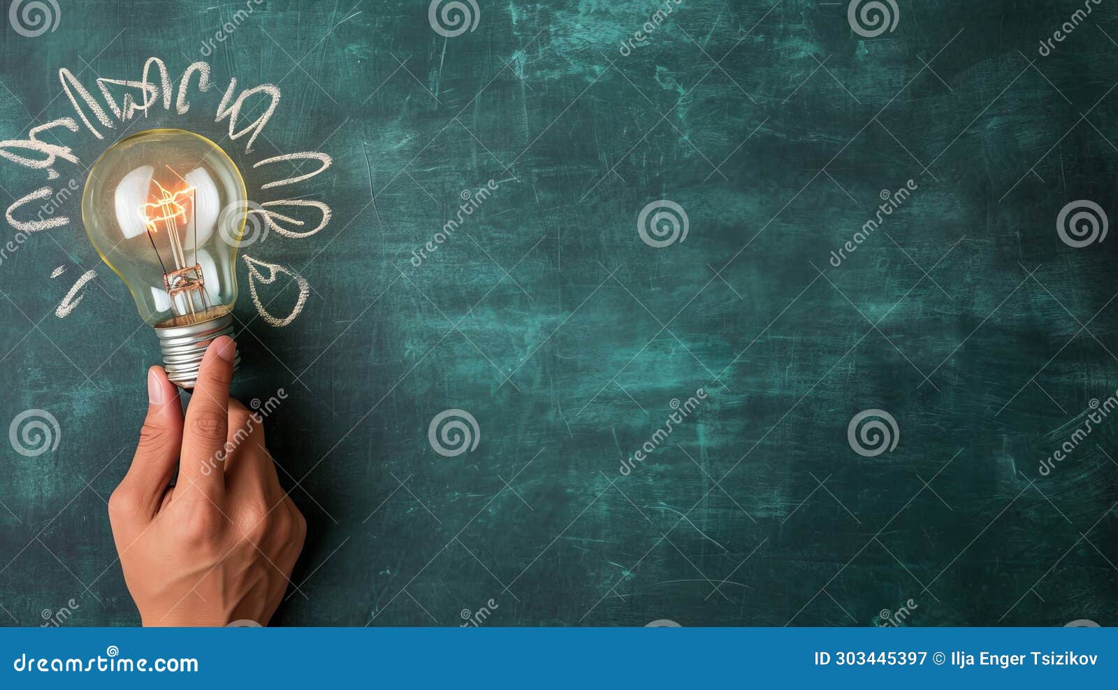 Hand Holding Electric Bulb On Right Side With Space For Text On Dark ...