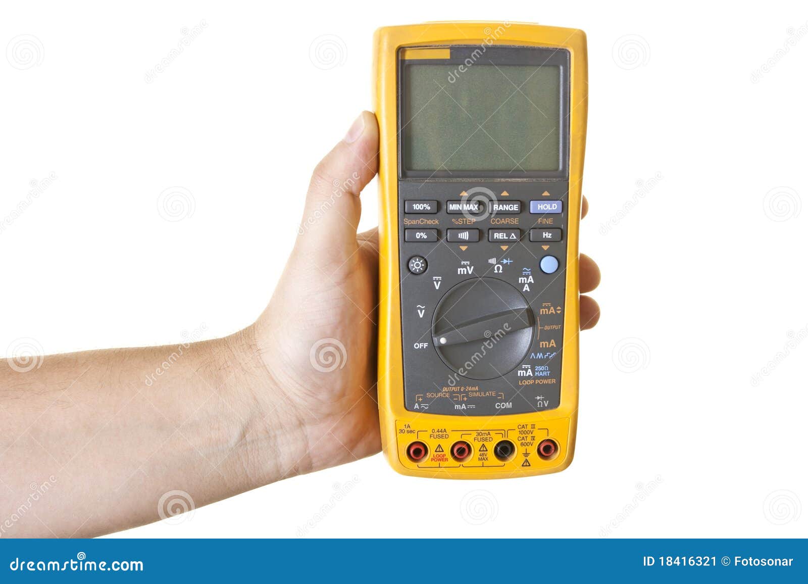 Hand Holding Electronic Multimeter Stock Image - Image of display ...