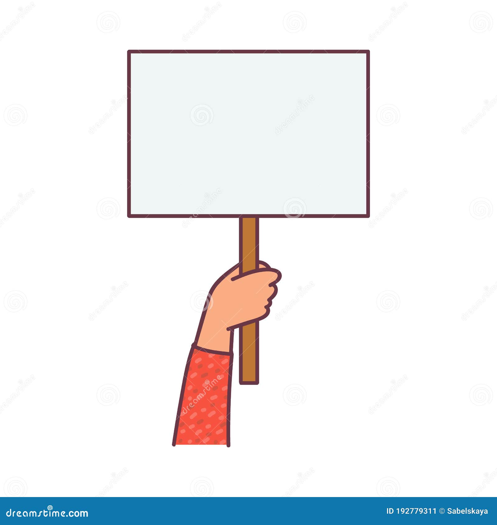 Hand Holding Empty Banner Board Cartoon Sketch Vector Illustration