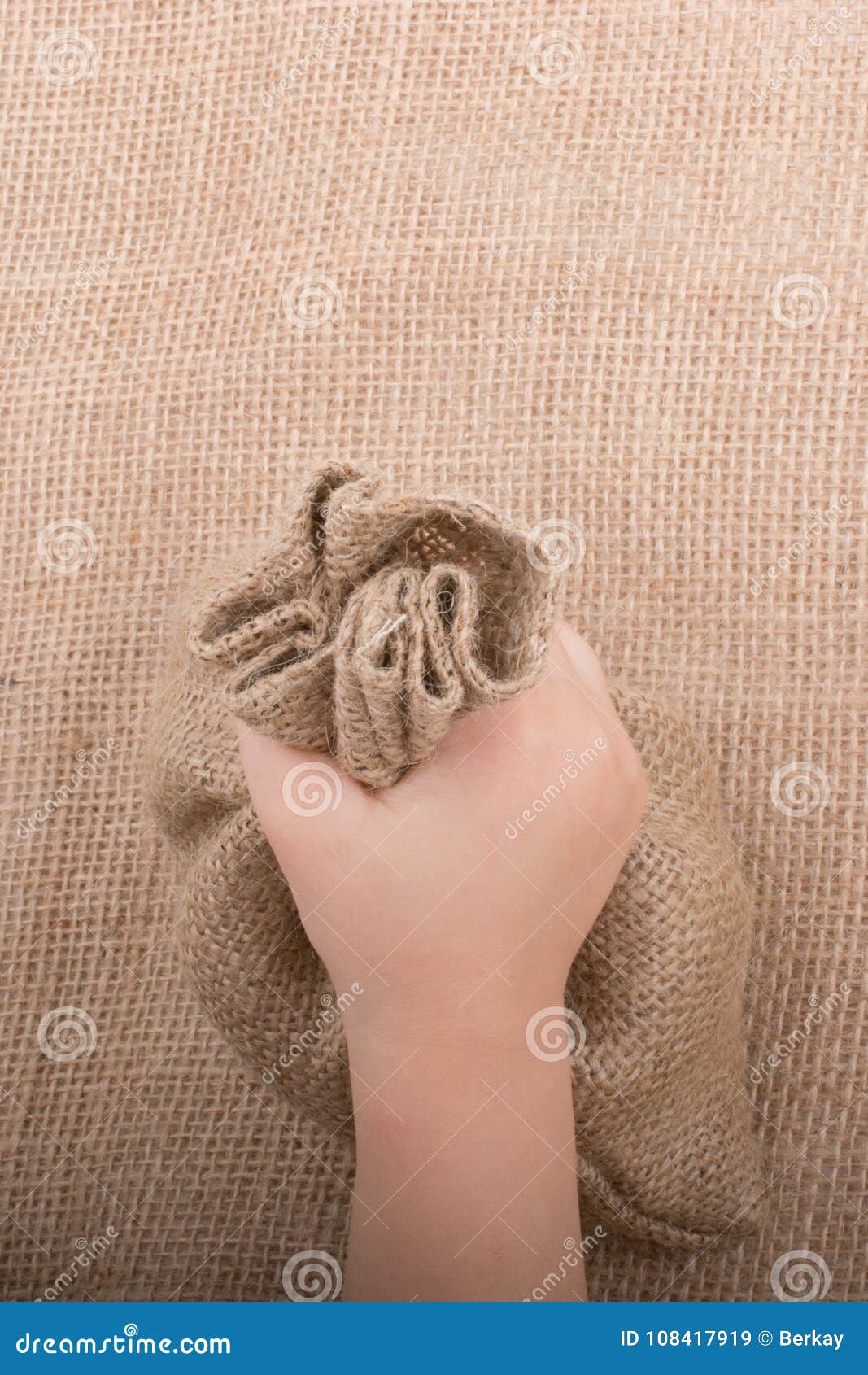 Hand Holding Empty Little Sack Made of Linen Stock Image - Image of ...