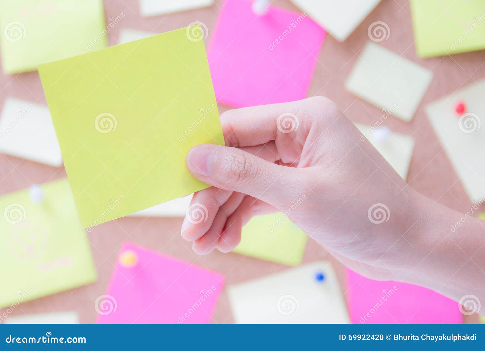 Hand Holding Empty Post it Paper Stock Photo - Image of advertisement ...