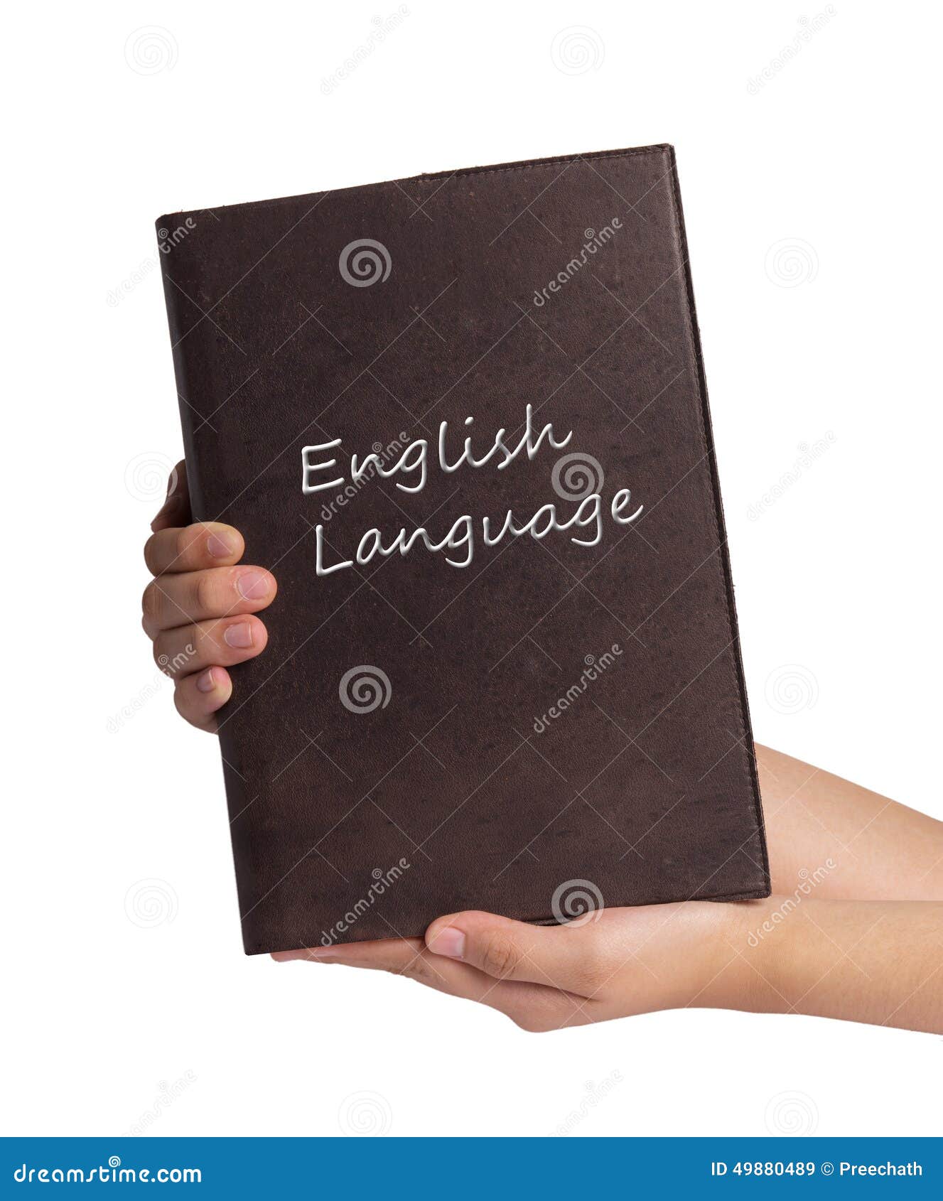 Hand Holding English Language Book Isolated on White Background Stock ...