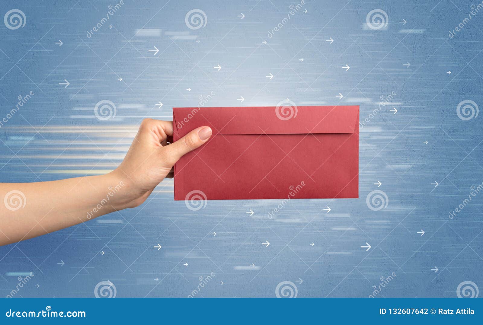 Hand Holding Envelope with Arrows Around Stock Photo - Image of hold ...