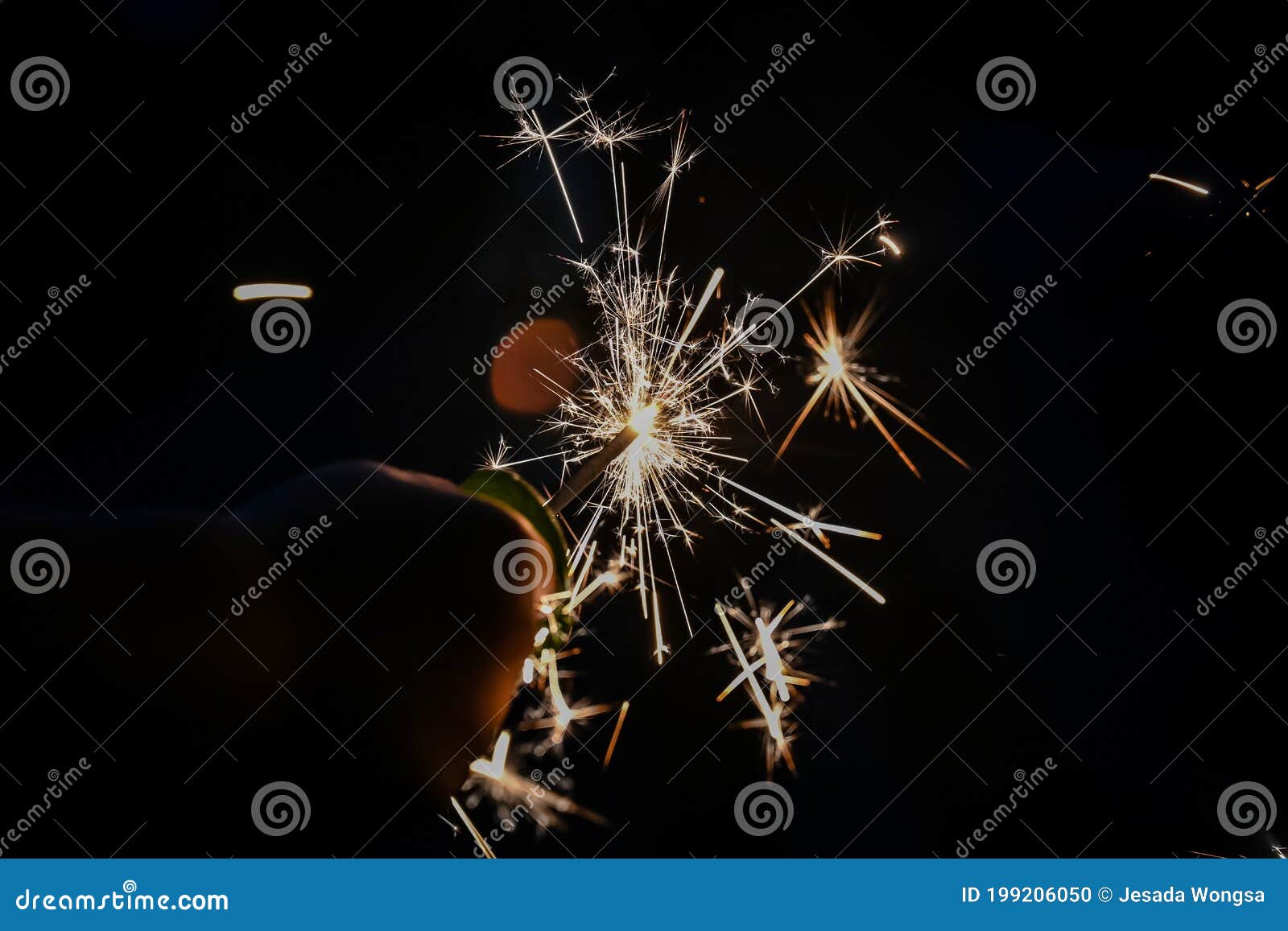 Hand Holding Firework Sparkle Exposed Texture in Celebrating Night ...