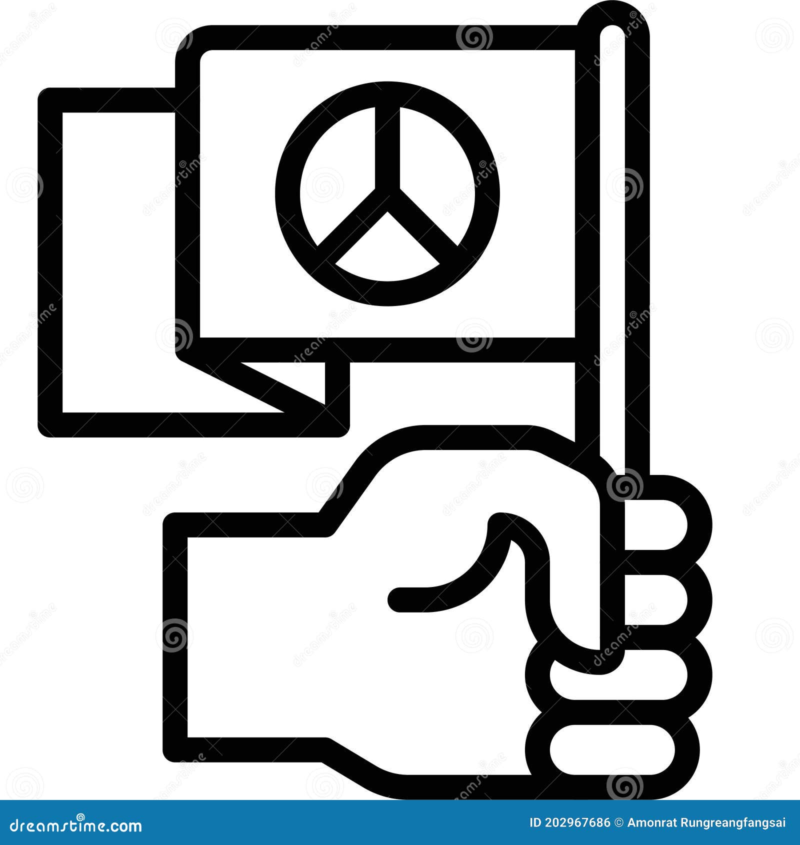 Hand Holding a Flag with Peace Sign Icon, Protest Related Vector Stock ...